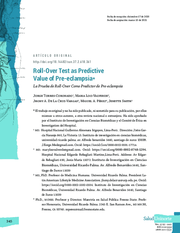 (PDF) Roll-Over Test as PredictiveValue of Pre-eclampsia
