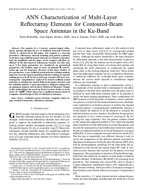 (PDF) ANN Characterization of Multi-Layer Reflectarray Elements for Contoured-Beam Space ...