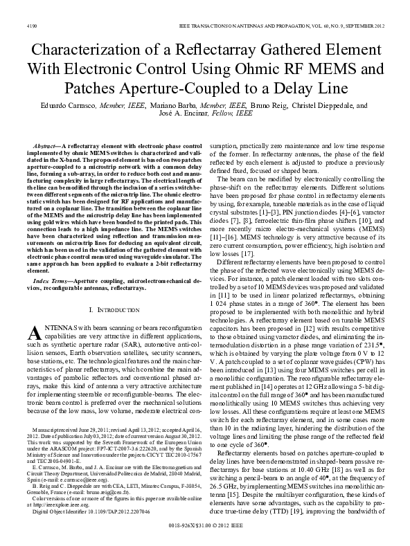 (PDF) Characterization of a Reflectarray Gathered Element With Electronic Control Using Ohmic RF ...