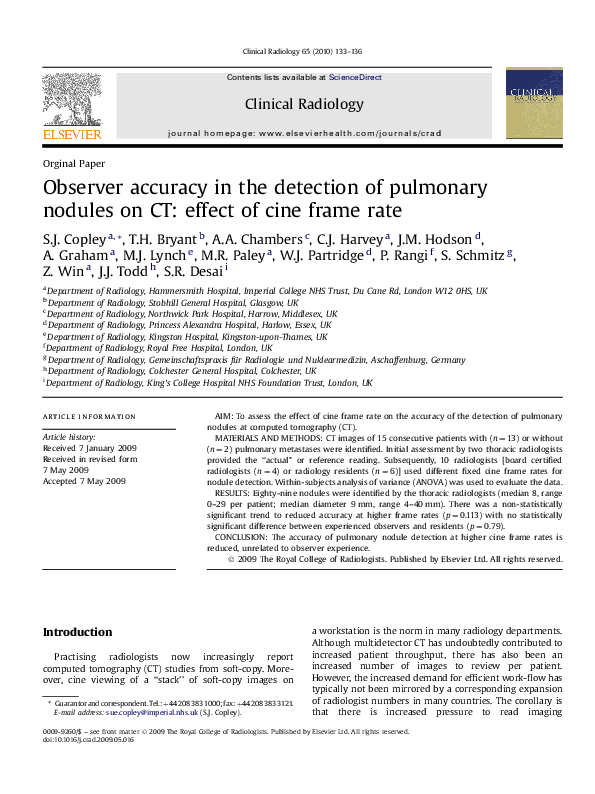 (PDF) Observer accuracy in the detection of pulmonary nodules on CT: effect of cine frame rate