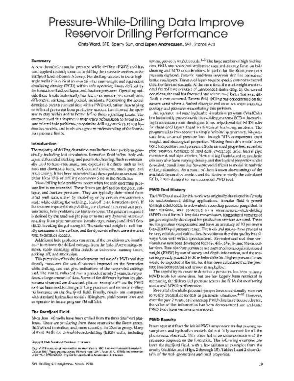 (PDF) Pressure-While-Drilling Data Improve Reservoir Drilling Performance