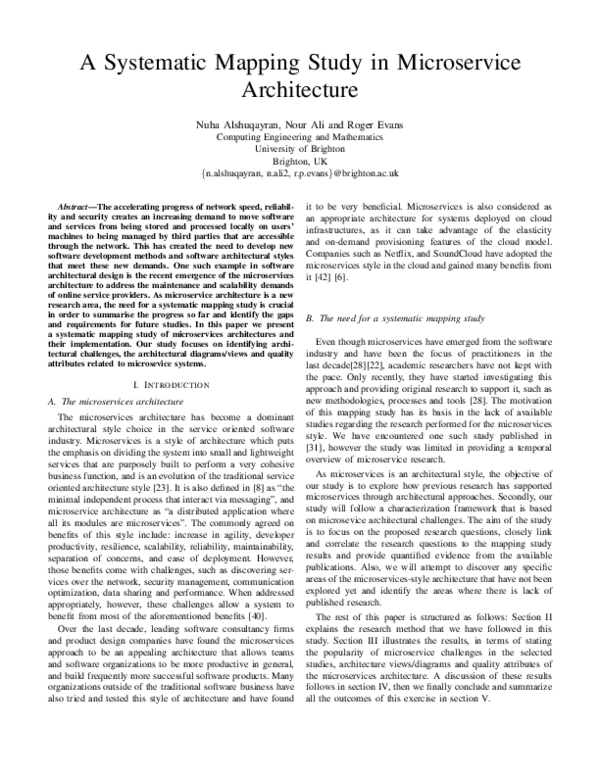 (PDF) A Systematic Mapping Study in Microservice Architecture | NOUR ... (PDF) A Systematic Mapping Study in Microservice Architecture | NOUR ...