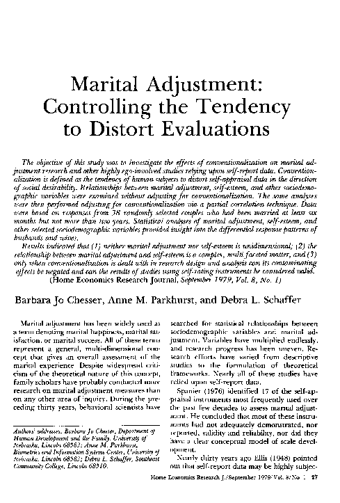 (PDF) Marital Adjustment: Controllin the Tendency to Distort Evaluations