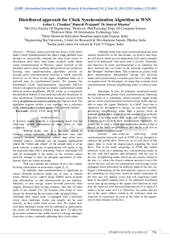 (PDF) Distributed approach for Clock Synchronization Algorithm in WSN