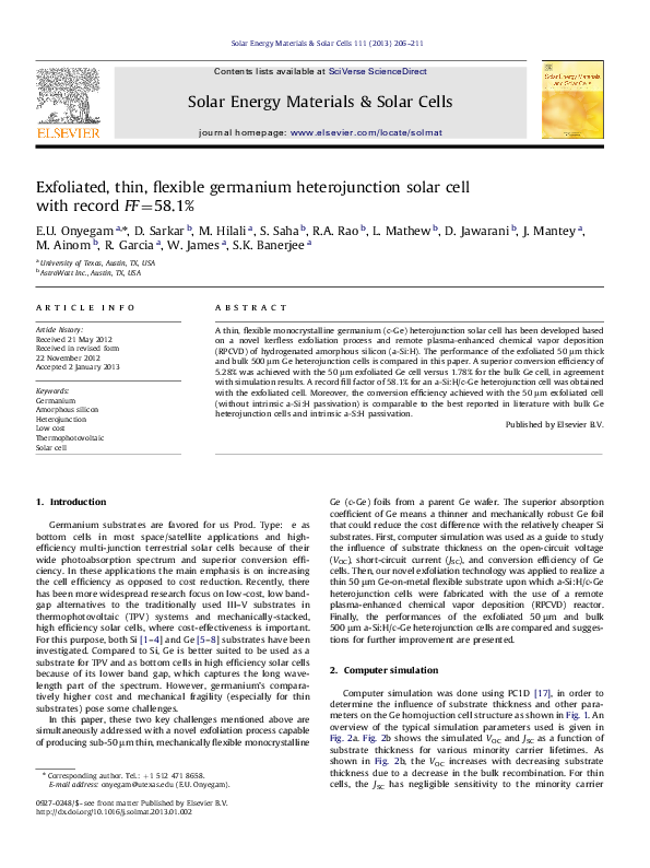 (PDF) Exfoliated, thin, flexible germanium heterojunction solar cell ...