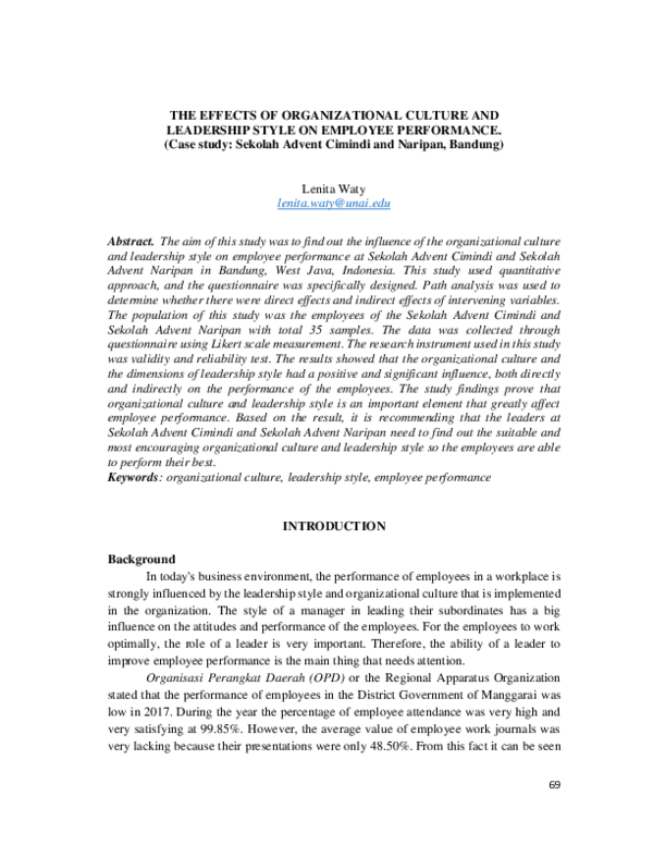 (PDF) The Effects of Organizational Culture and Leadership Style on Employee Performance