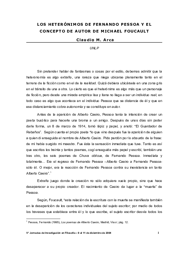 (PDF) Los heterónimos de Fernando Pessoa y el concepto de autor de ...