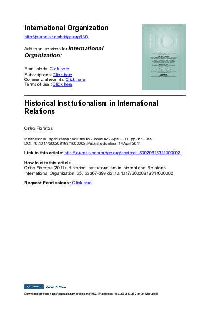 (PDF) Historical Institutionalism in International Relations