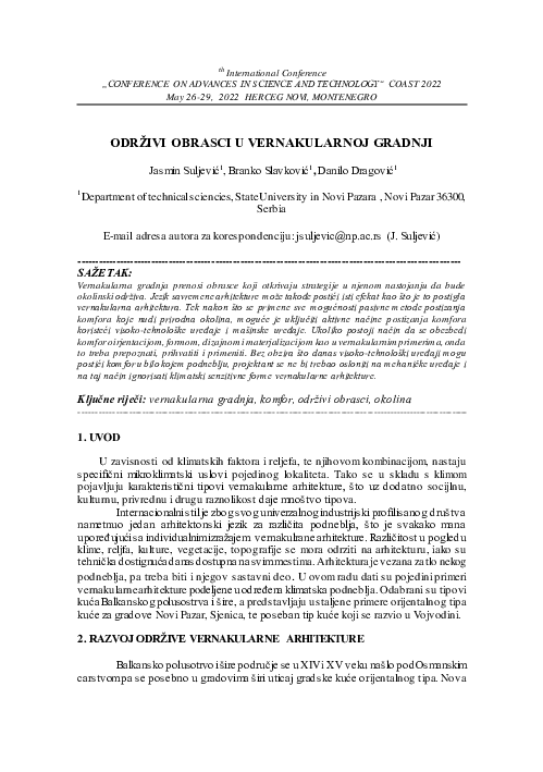 (PDF) ODRŽIVI OBRASCI U VERNAKULARNOJ GRADNJI