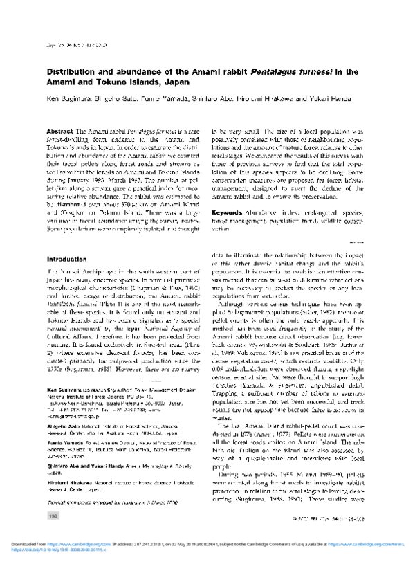 (PDF) Distribution and abundance of the Amami rabbit Pentalagus ...
