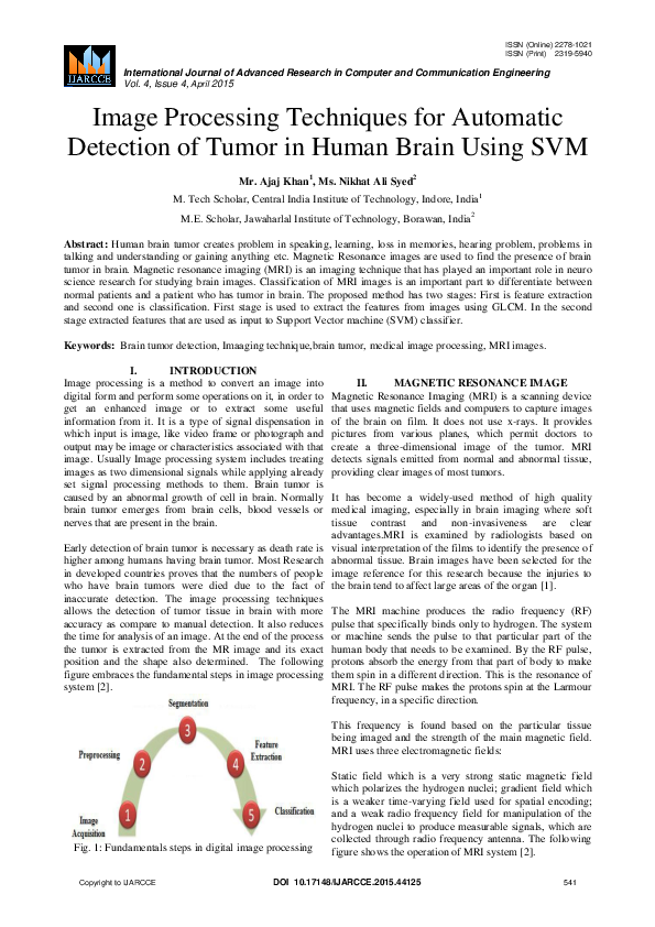 (PDF) Image Processing Techniques for Automatic Detection of Tumor in ... (PDF) Image Processing Techniques for Automatic Detection of Tumor in ...