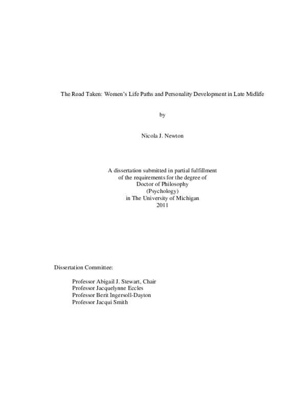 (PDF) The Road Taken: Women's Life Paths and Personality Development in ...