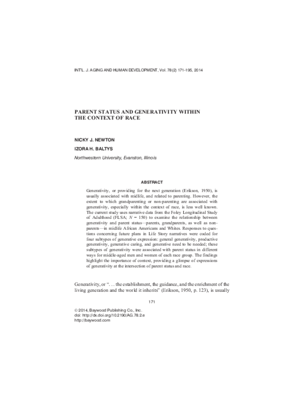 (PDF) Parent Status and Generativity within the Context of Race
