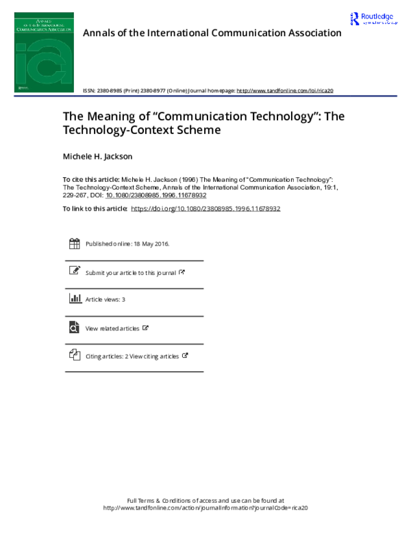 (PDF) The Meaning of “Communication Technology”: The Technology-Context ...