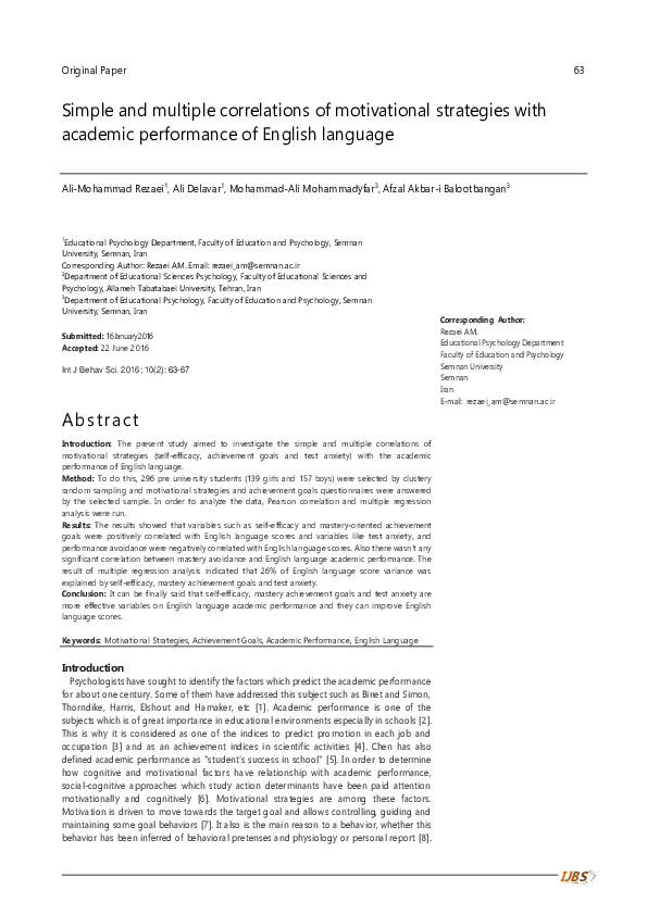 (PDF) Simple and Multiple Correlations of Motivational Strategies with ...