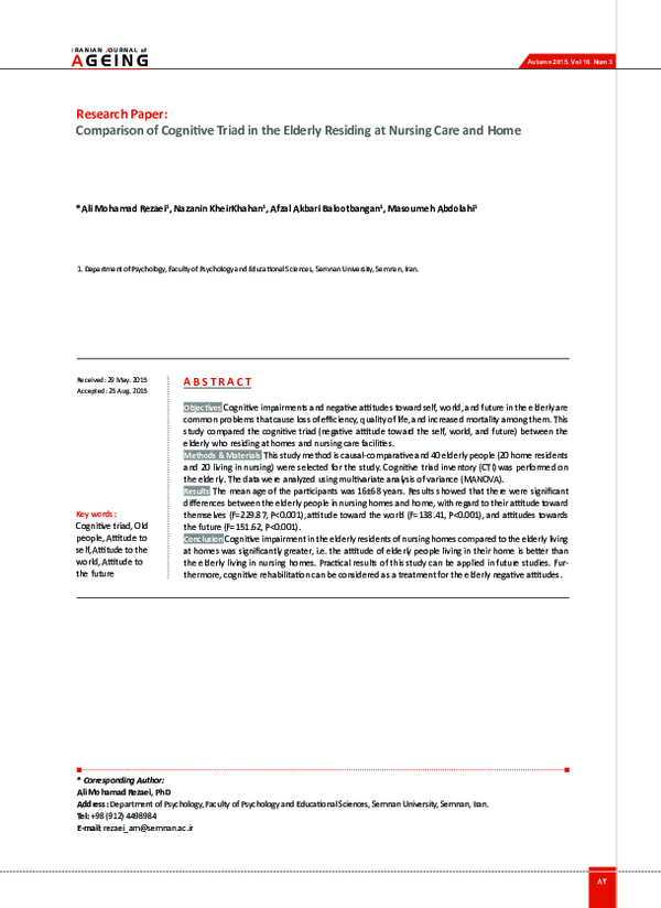 (PDF) Comparison of Cognitive Triad in the Elderly Residing at Nursing ...