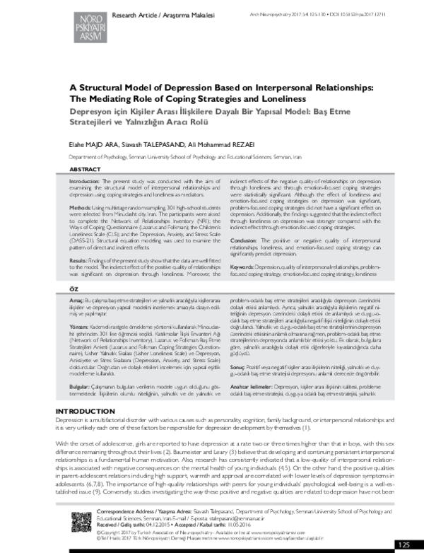 (PDF) A Structural Model of Depression Based on Interpersonal ...