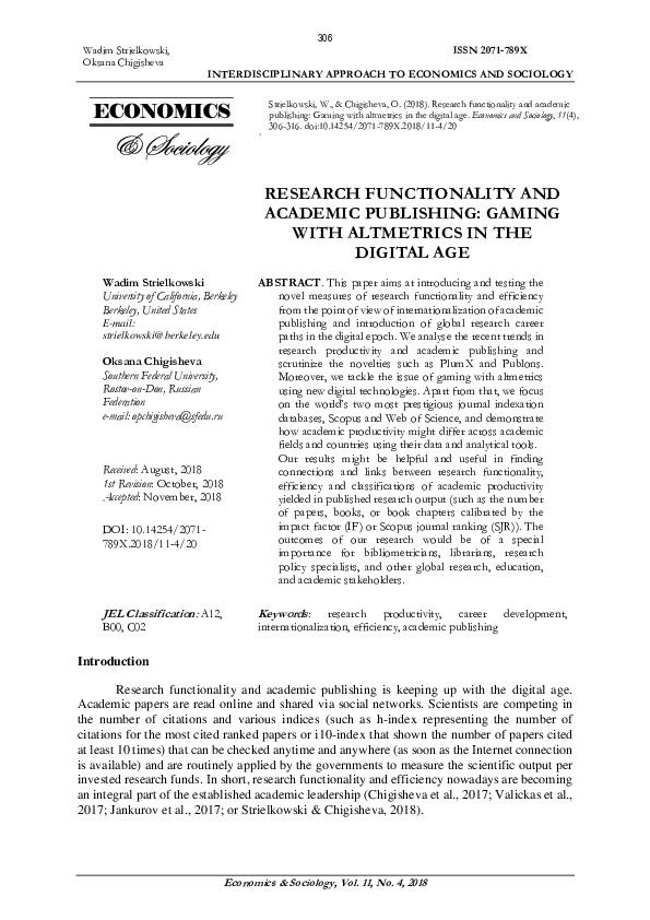 (PDF) Research functionality and academic publishing: Gaming with ...