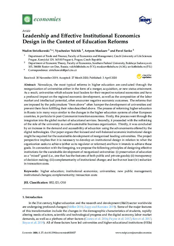 (PDF) Leadership and Effective Institutional Economics Design in the ...