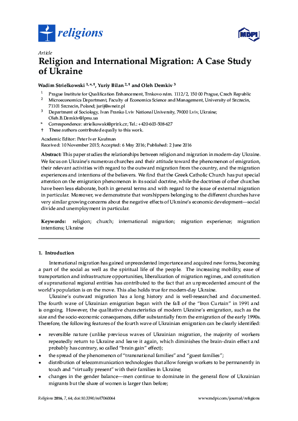 (PDF) Religion and International Migration: A Case Study of Ukraine