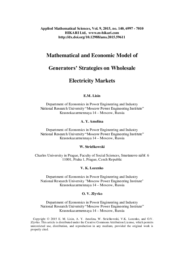 (PDF) Mathematical and economic model of generators’ strategies on ...