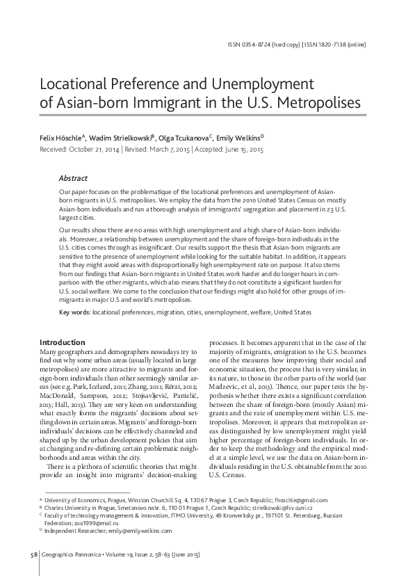 (PDF) Locational preference and unemployment of Asian-born immigrant in ...