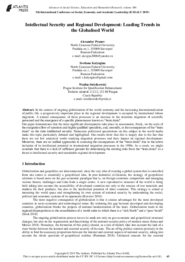 (PDF) Intellectual Security and Regional Development: Leading Trends in ...