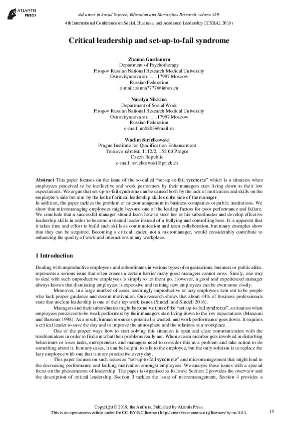 (PDF) Critical leadership and set-up-to-fail syndrome