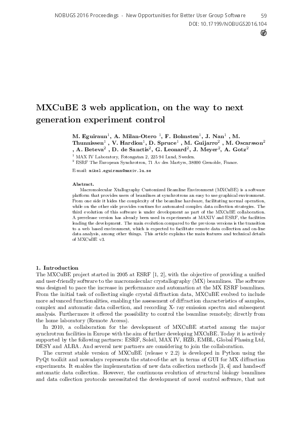 (PDF) MXCuBE 3 web application, on the way to next generation experiment control