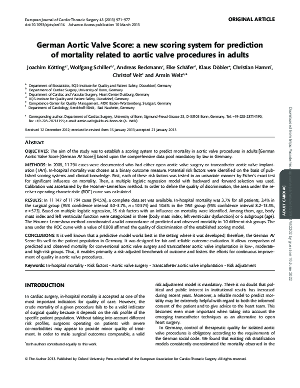 (PDF) German Aortic Valve Score: a new scoring system for prediction of ...