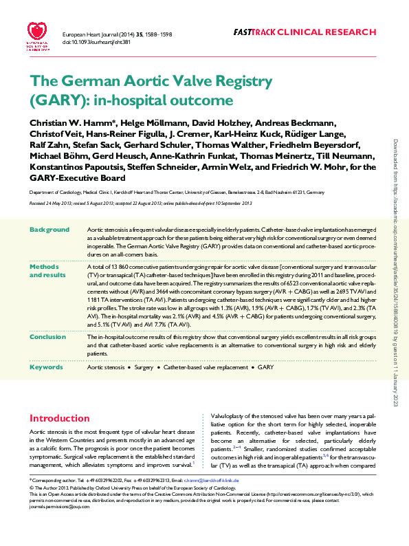 (PDF) The German Aortic Valve Registry (GARY): in-hospital outcome