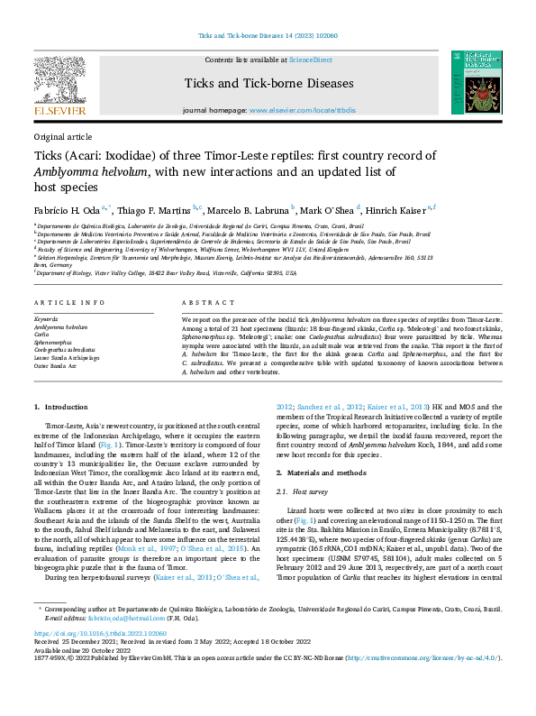 (PDF) Ticks (Acari: Ixodidae) of three Timor-Leste reptiles: first ...