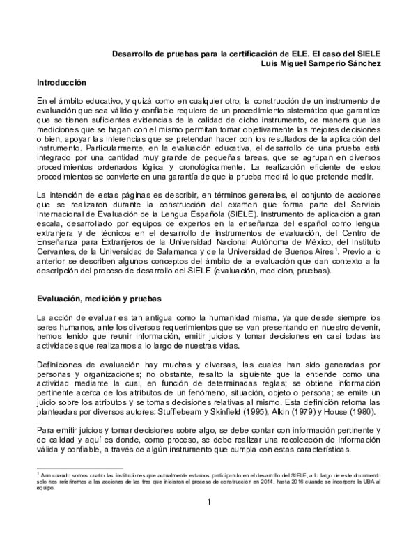 (DOC) Desarrollo de pruebas para la certificación de ELE. El caso del SIELE