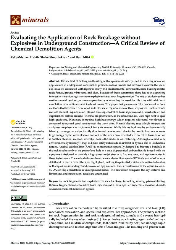 (PDF) Evaluating the Application of Rock Breakage without Explosives in ...