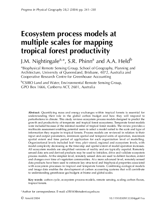 (PDF) Ecosystem process models at multiple scales for mapping tropical forest productivity