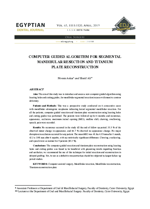 (PDF) Computer guided algorithm for segmental mandibular resection and ...