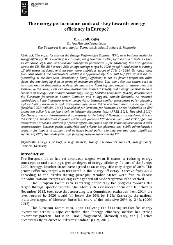 (PDF) The energy performance contract - key towards energy efficiency in Europe?