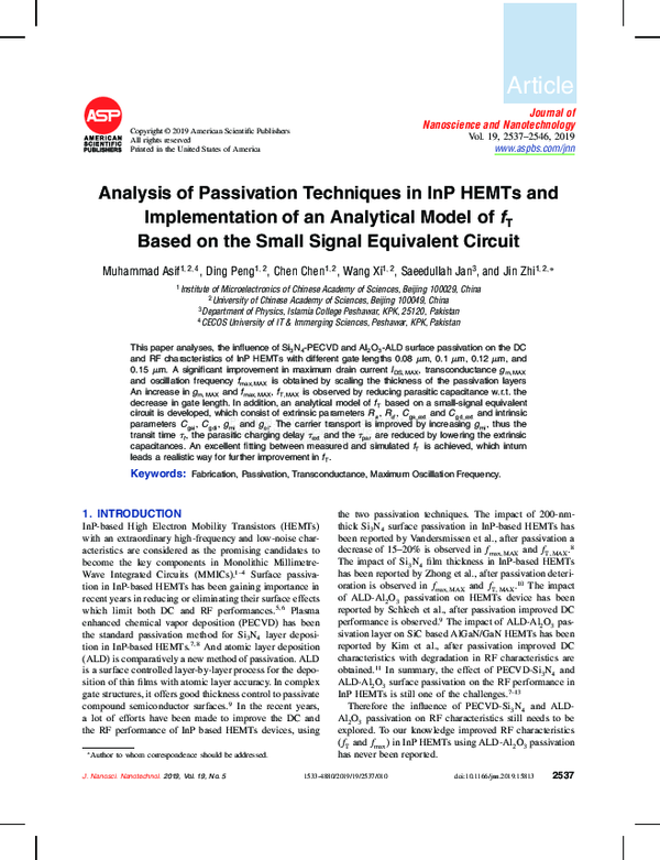 (PDF) Analysis of Passivation Techniques in InP HEMTs and Implementation of an Analytical Model ...