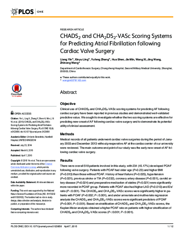 (PDF) CHADS2 and CHA2DS2-VASc Scoring Systems for Predicting Atrial ...