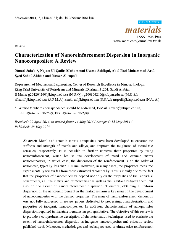 (PDF) Characterization of Nanoreinforcement Dispersion in Inorganic ...