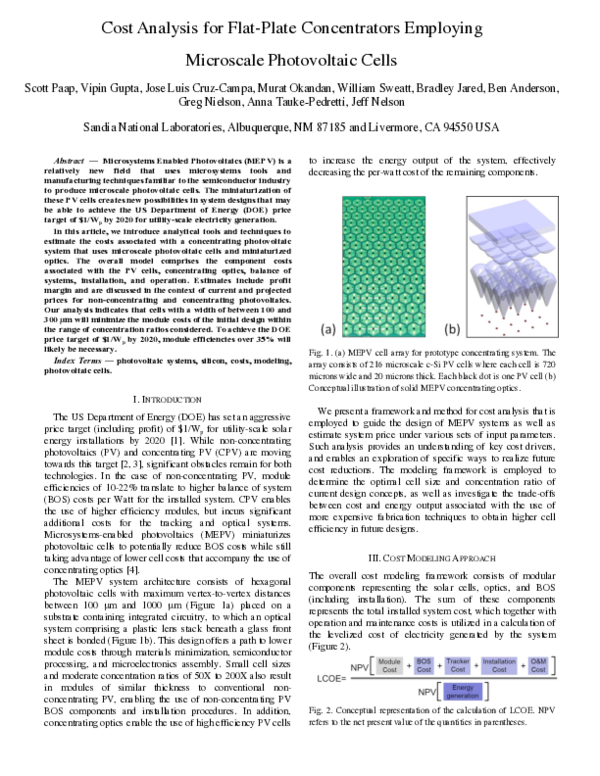 (PDF) Cost analysis for flat-plate concentrators employing microscale ...