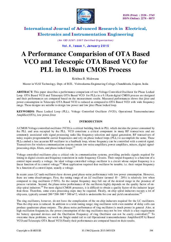 (PDF) A Performance Comparision of OTA BasedVCO and Telescopic OTA ...