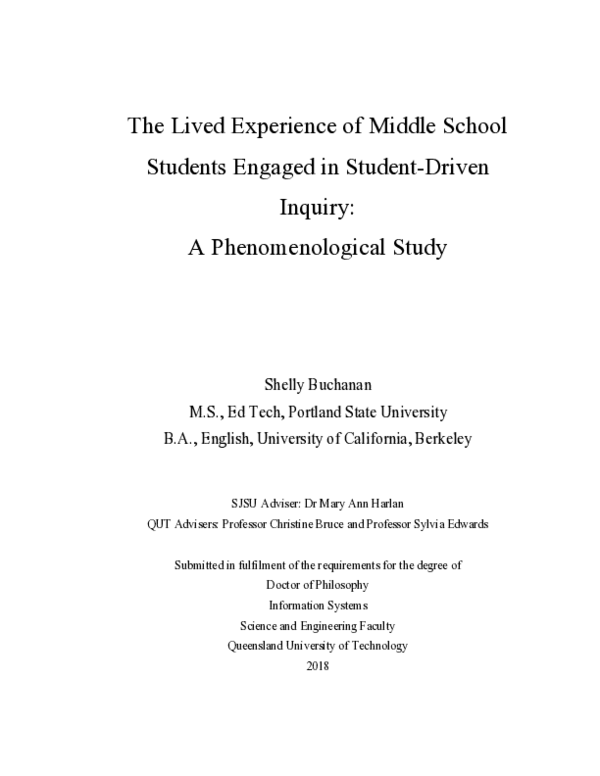 (PDF) The Lived Experience of Middle School Students Engaged in Student ...