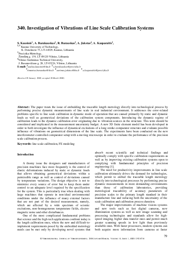 (PDF) Investigation of Vibrations of Line Scale Calibration Systems