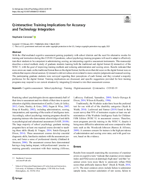 (PDF) Q-interactive: Training Implications for Accuracy and Technology ...