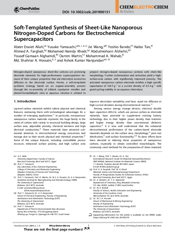 Pdf Soft‐templated Synthesis Of Sheet‐like Nanoporous Nitrogen‐doped Carbons For