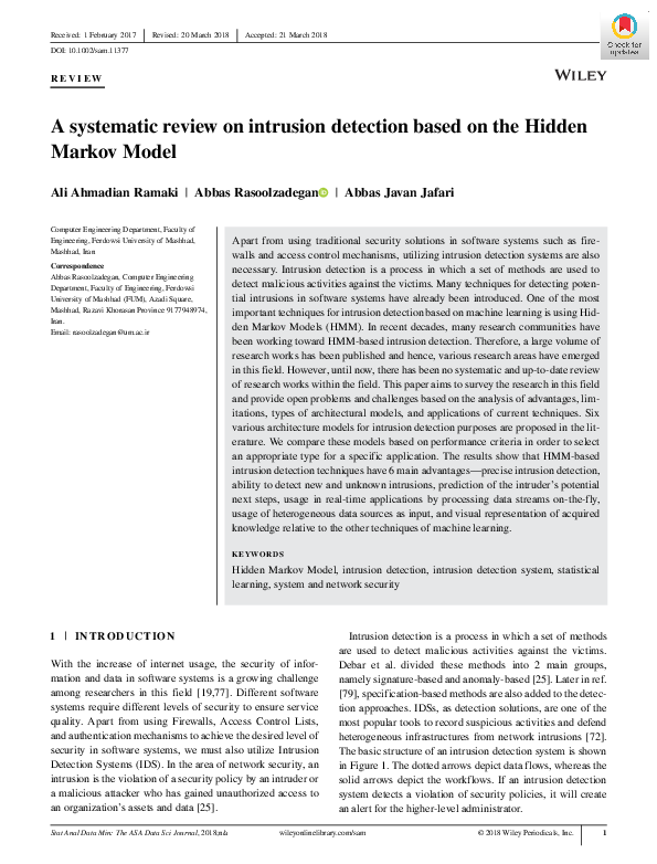 Pdf A Systematic Review On Intrusion Detection Based On The Hidden