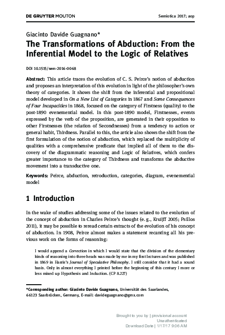 (PDF) The Transformations of Abduction: From the Inferential Model to the Logic of Relatives