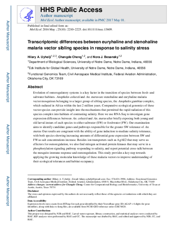 (PDF) Transcriptomic differences between euryhaline and stenohaline ...
