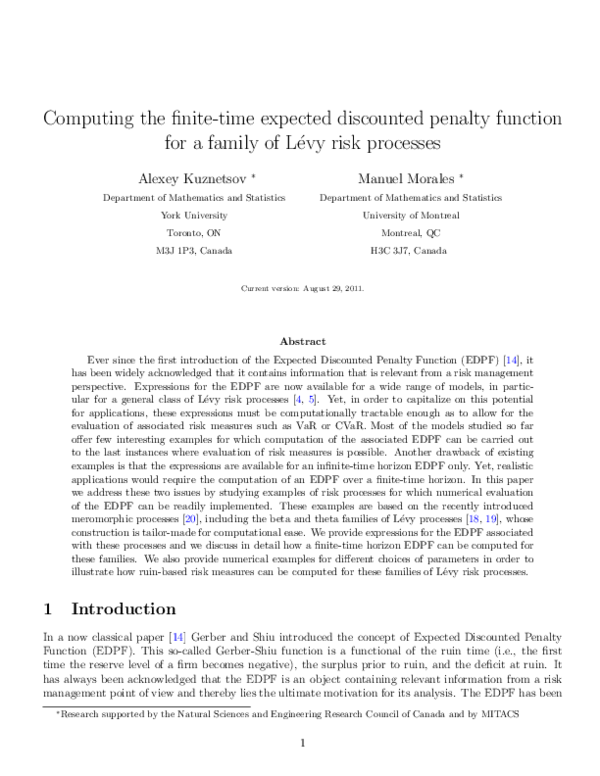 (PDF) Computing the finite-time expected discounted penalty function for a family of Lévy risk ...